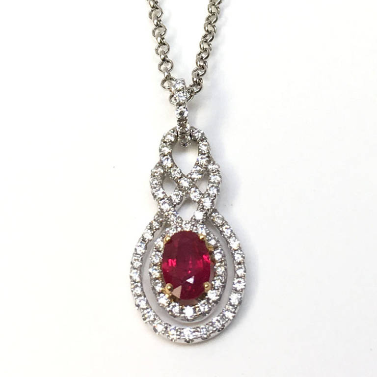 14K White Gold, Diamond & Ruby Pendant - Robert's Fine Jewelry - Houston